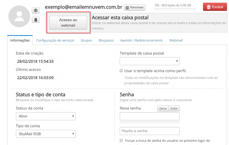 Full access Webmail e Outlook – Permissões de acesso total – Skymail